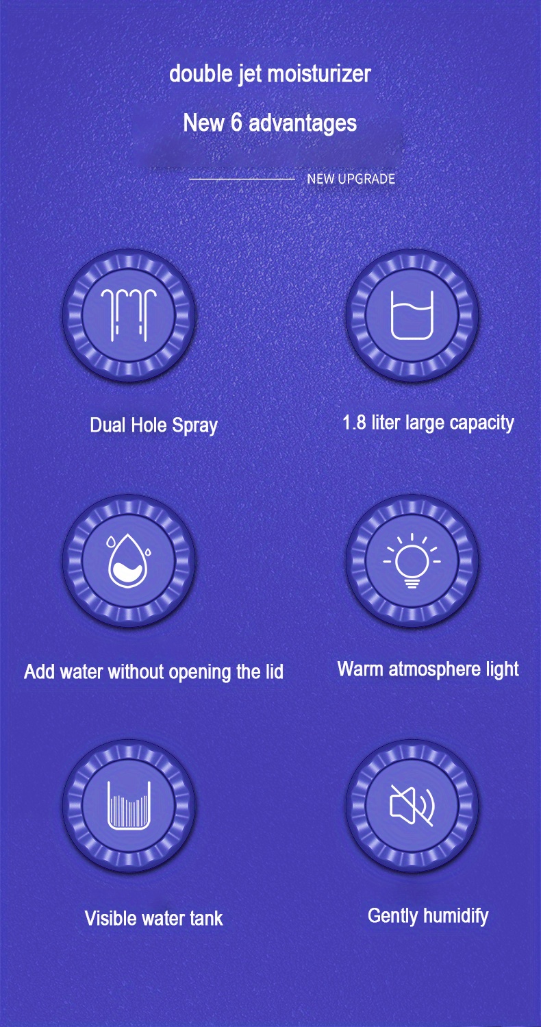 1 .8L USB電源ポータブル ノズル加湿器 複数のライト 10時間自動電源オフ 静か 省エネ 安全性 複 - Temu Japan