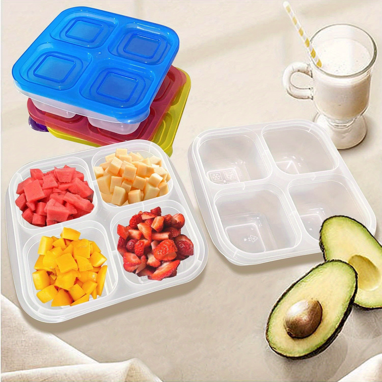 storage containers 4 compartment bento snack boxes lid - Temu Canada