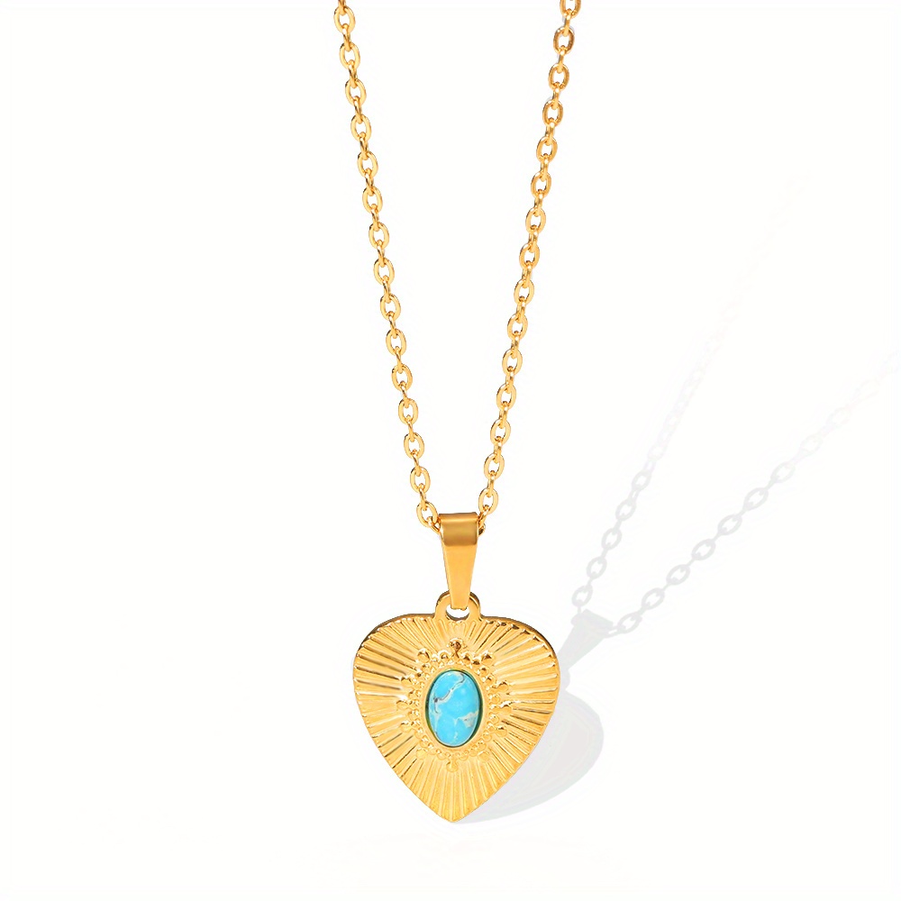 Stainless Steel Love Heart Shape Turquoise Necklace 18k - Temu United ...