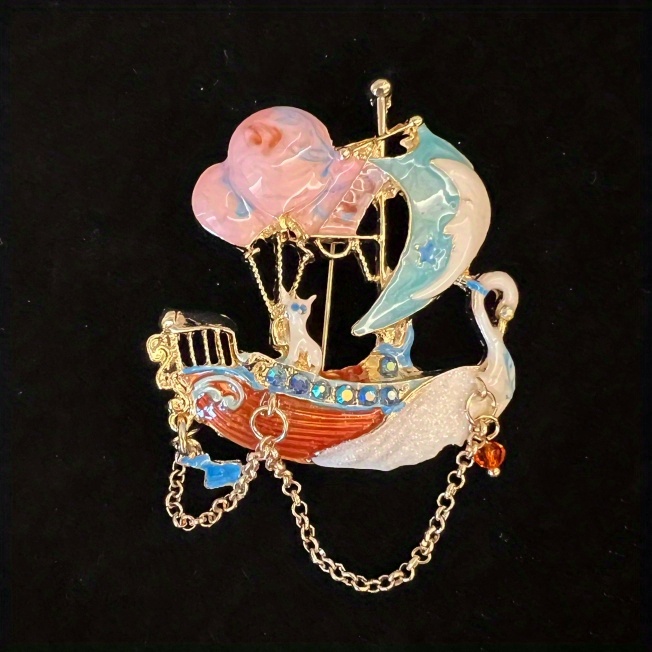 romantic swan boat brooches man unisex enamel - {region_name}