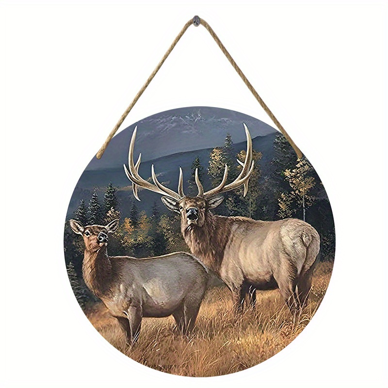 round wood tin sign rustic wall decor elk round wood sign - {region_name}