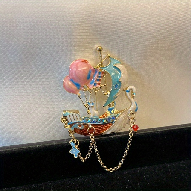 romantic swan boat brooches man unisex enamel - {region_name}