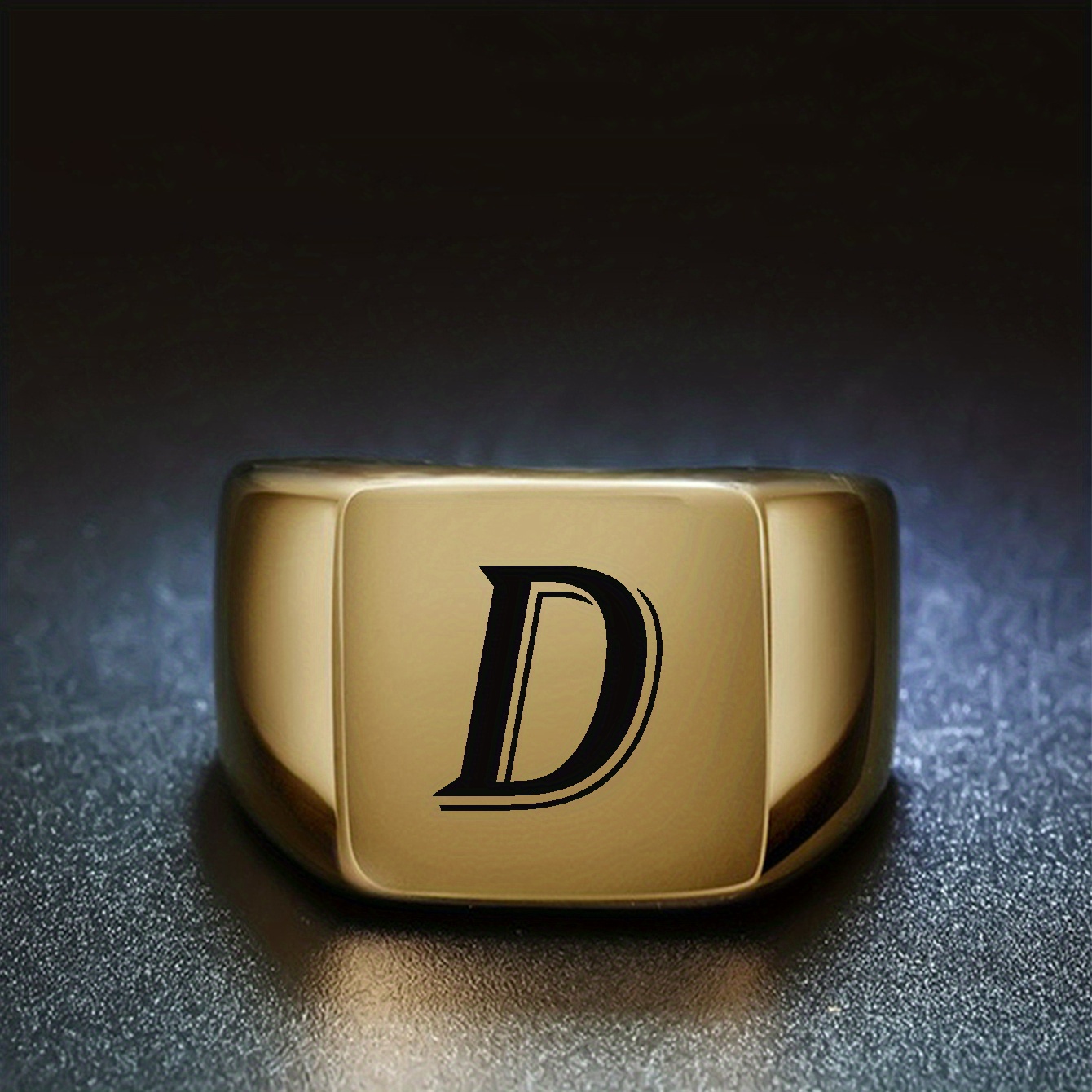Fashion Stainless Steel Initial Letter Square Ring Men - Temu Portugal