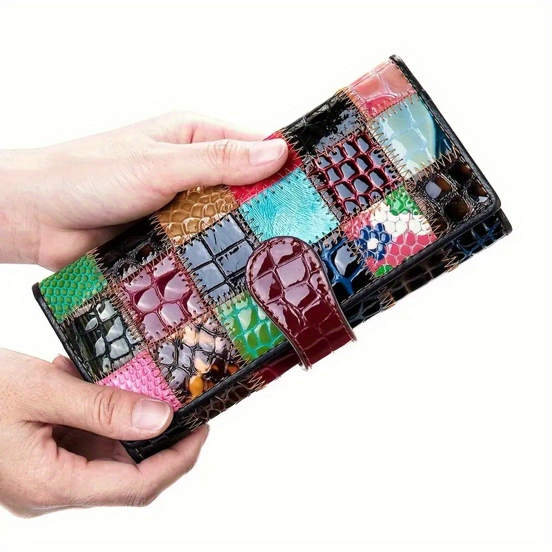 Vintage Colorblock Trifold Wallet Genuine Leather Credit - Temu Australia