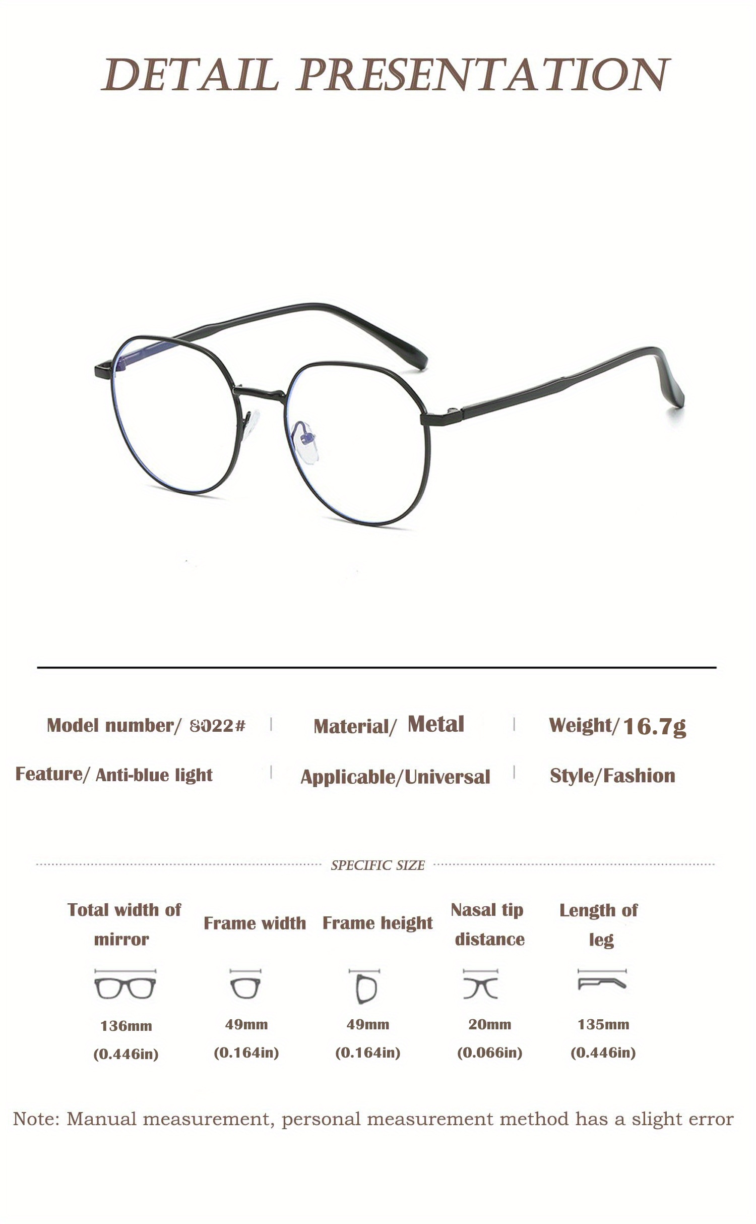 Blue Light Blocking Glasses Round Metal Frame - Temu United