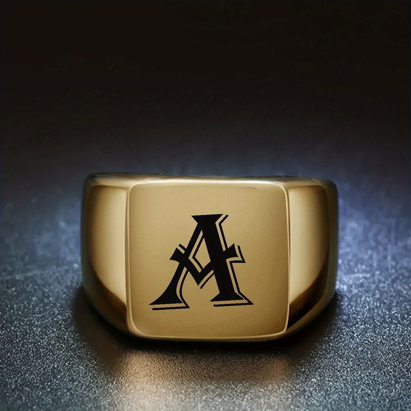 Fashion Stainless Steel Initial Letter Square Ring Men - Temu United ...