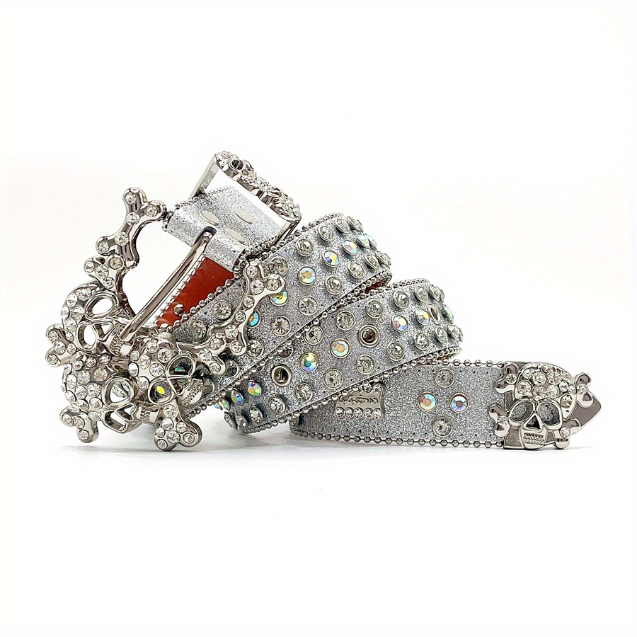 Big Skull Head Rhinestone Belt Mens And Womens Fashion Western Cowboy ...