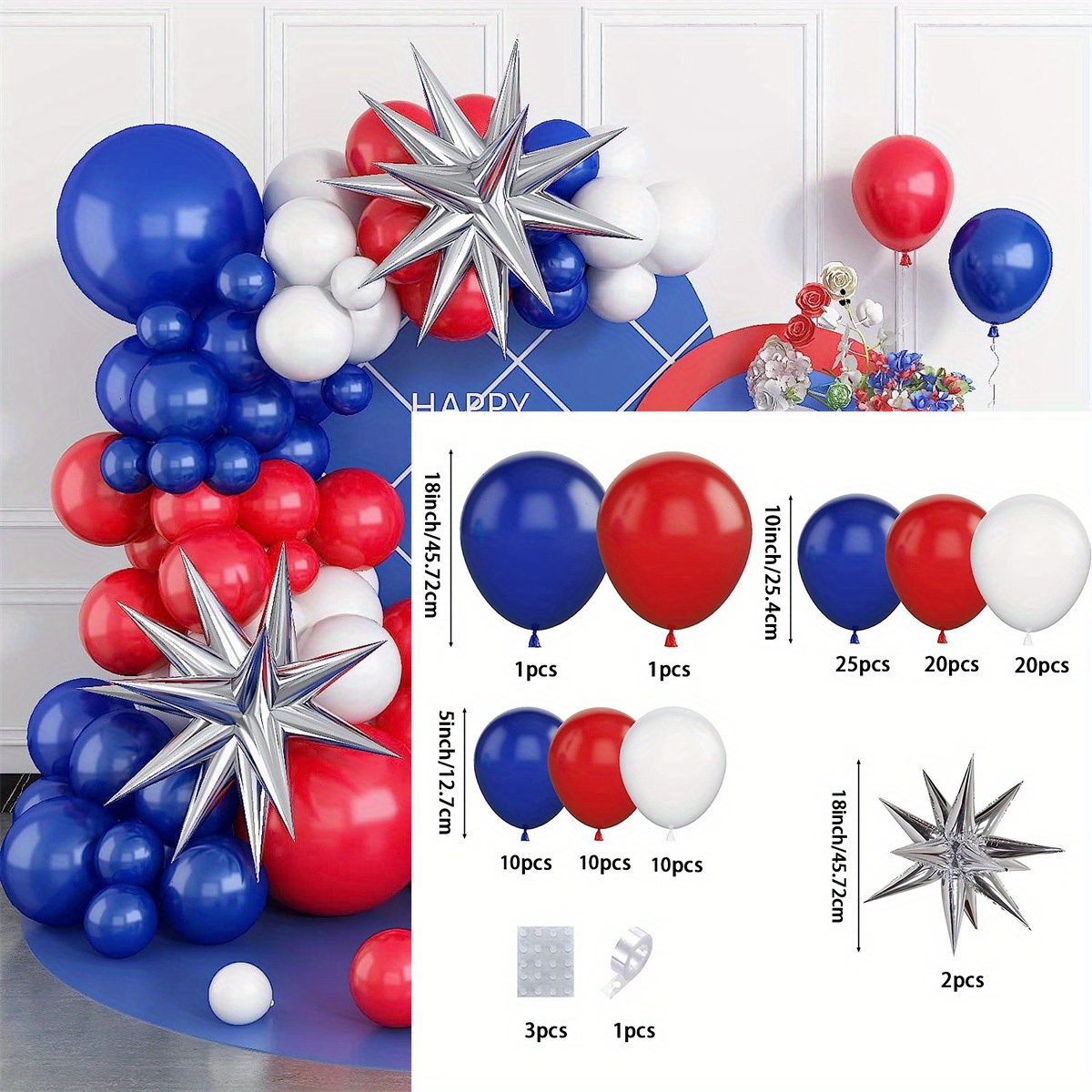 Red Blue White Explosive Star Balloon Set Wedding Party - Temu Australia
