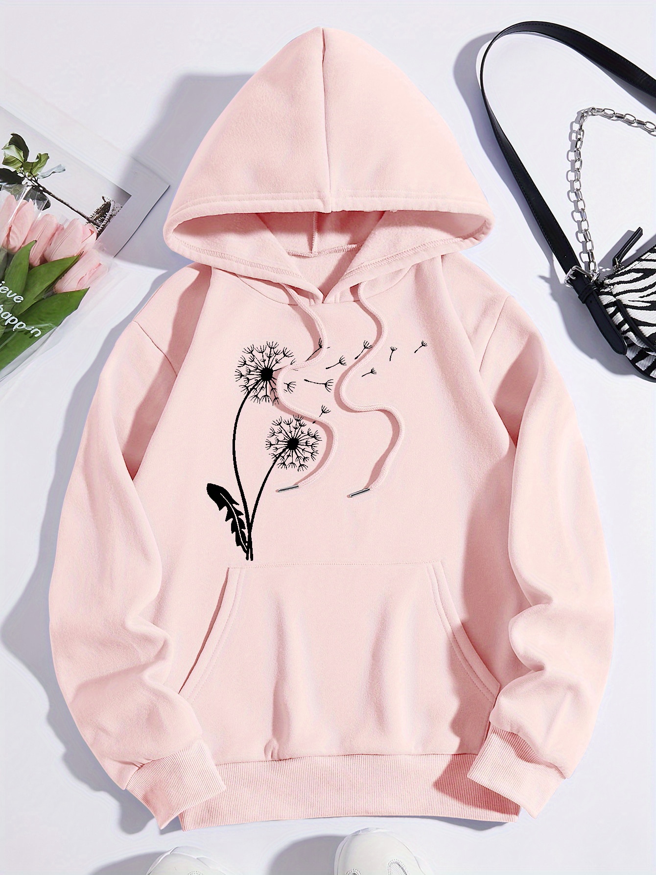 Dandelion Print Kangaroo Pocket Hoodie Casual Long Sleeve - Temu United Kingdom