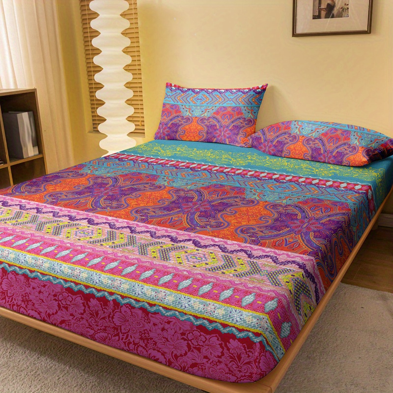 Bohemian Print Fitted Sheet Soft Comfortable Bedding - Temu United