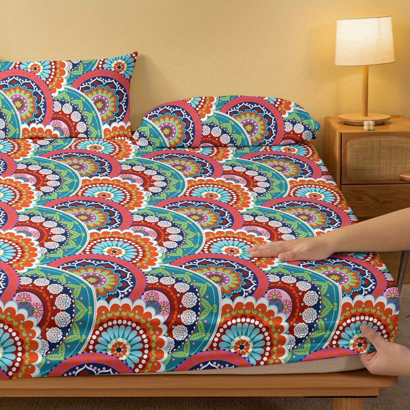 Bohemian Print Brushed Fitted Sheet Soft Comfortable Bedding Temu Ireland