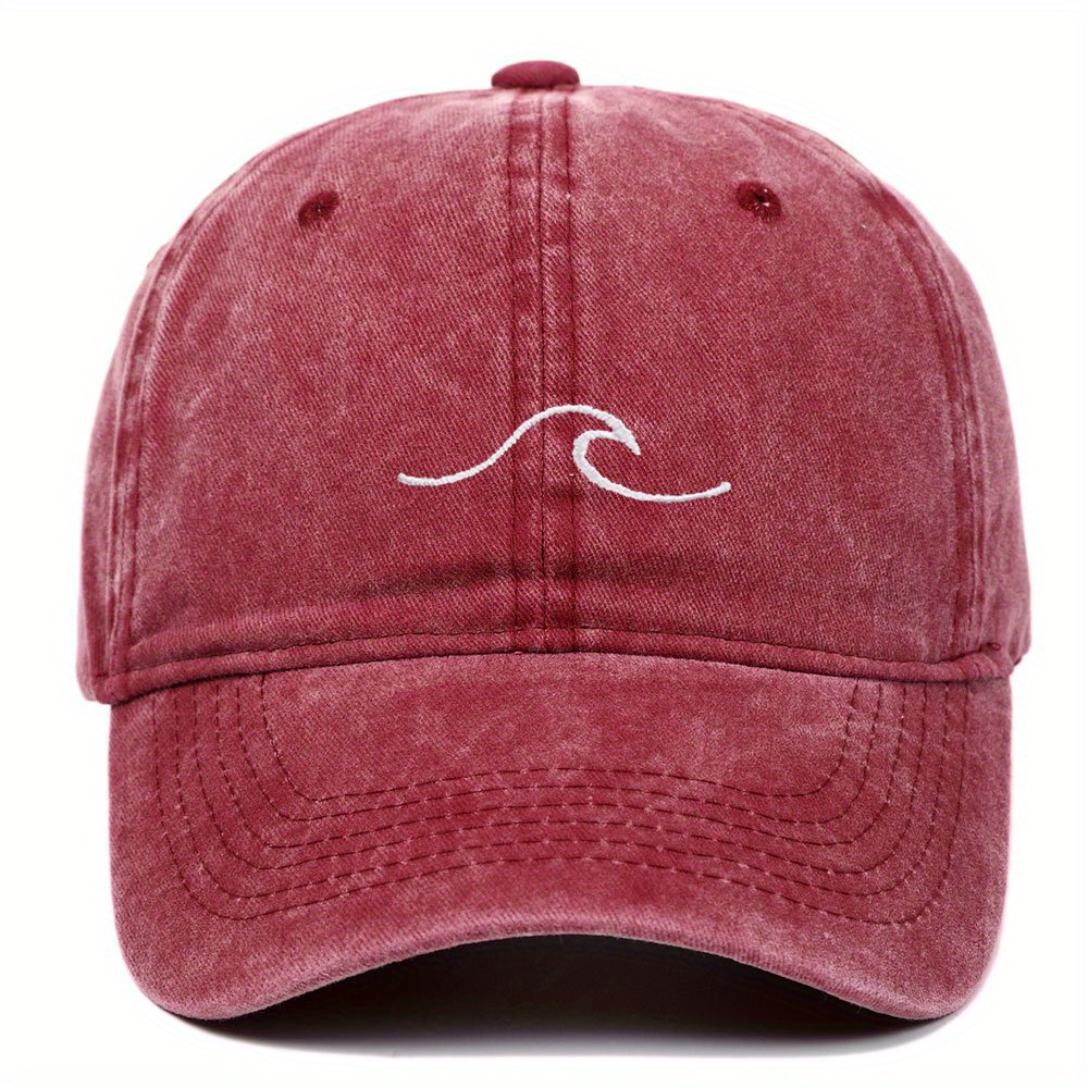 Wave Embroidery Baseball Cap Solid Color Washed - Temu United