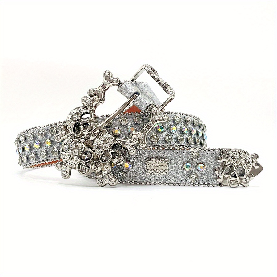 Big Skull Head Rhinestone Belt Mens And Womens Fashion Western Cowboy ...