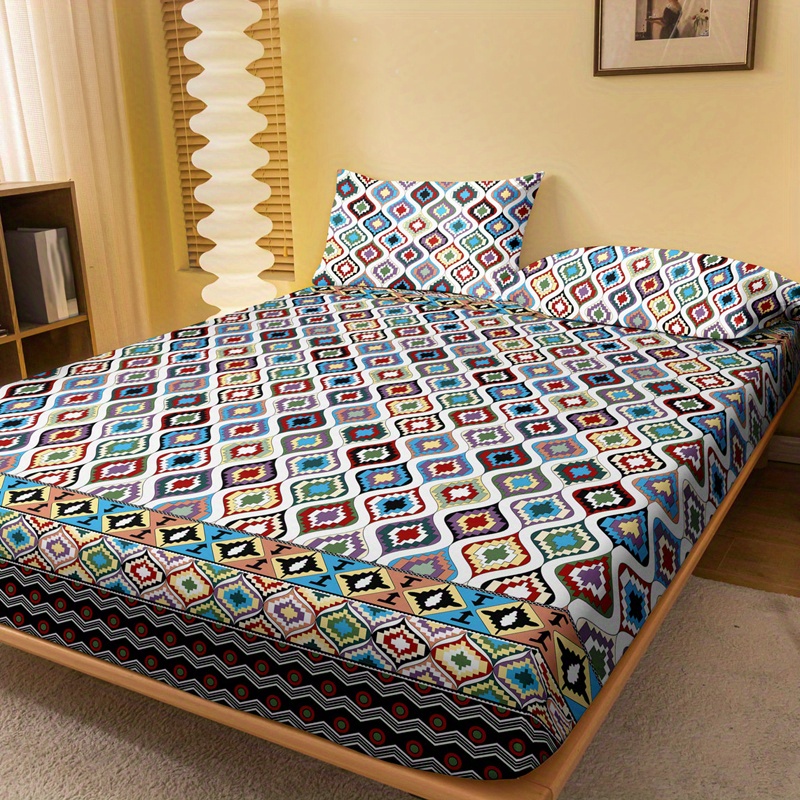 Bohemian Print Brushed Fitted Sheet Soft Comfortable Bedding - Temu Ireland