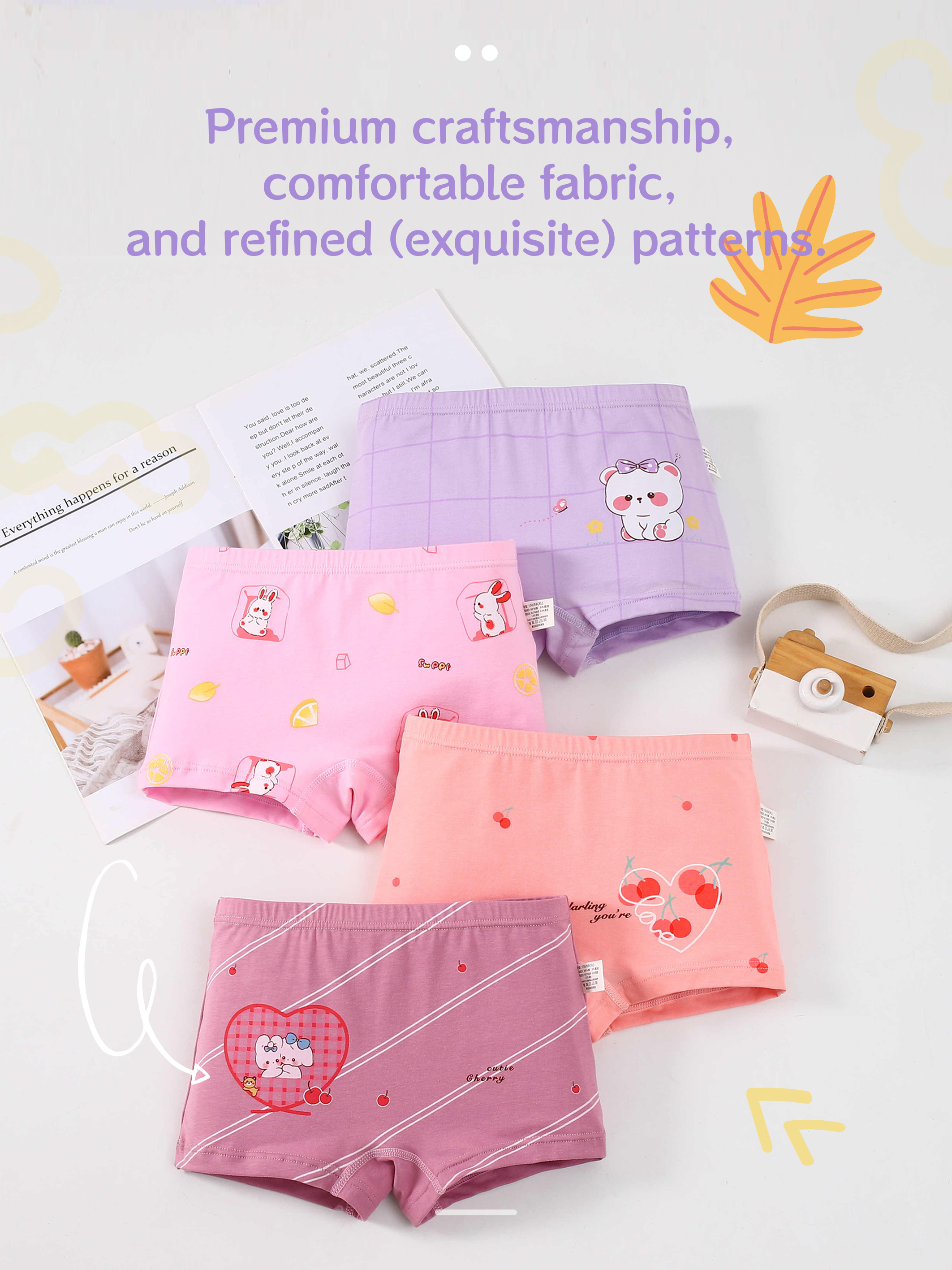 Girl's Comfy Boxer Briefs Cartoon Fruit Animals Pattern - Temu New Zealand