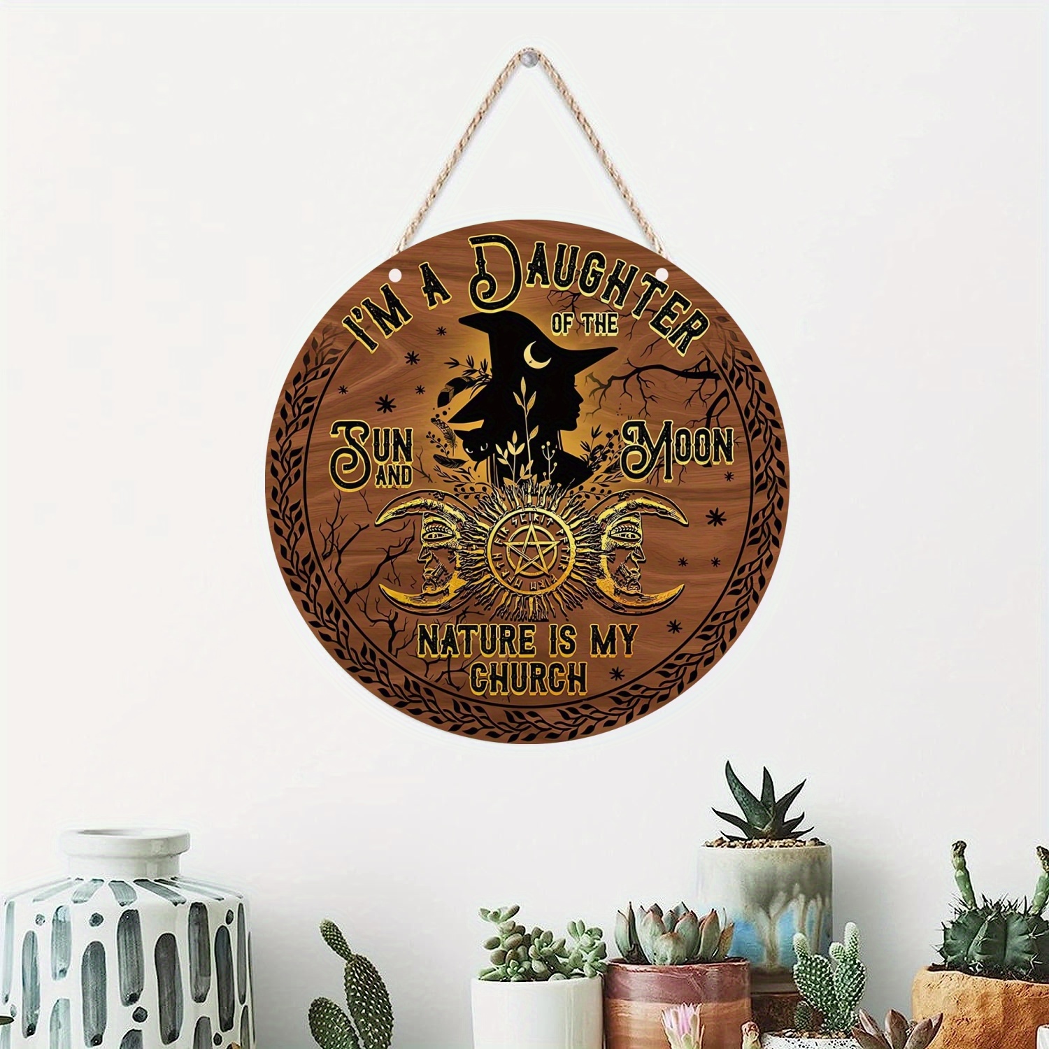 Halloween Witch A Daughter Sun Moon Round Wood Sign Door - Temu