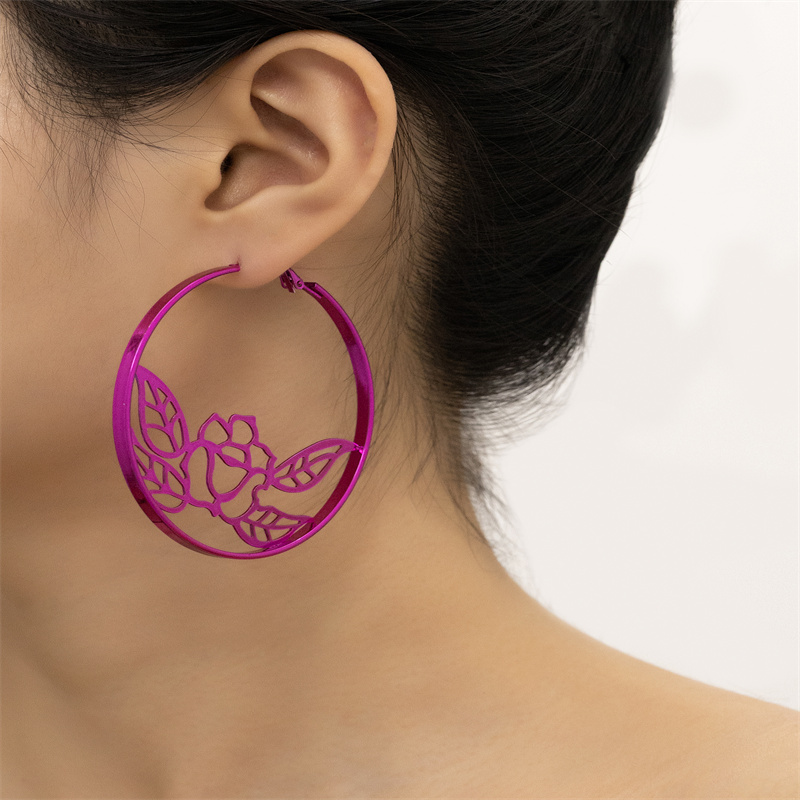 Exquisite Decor Hot Pink Hoop Earrings Iron - Temu Australia