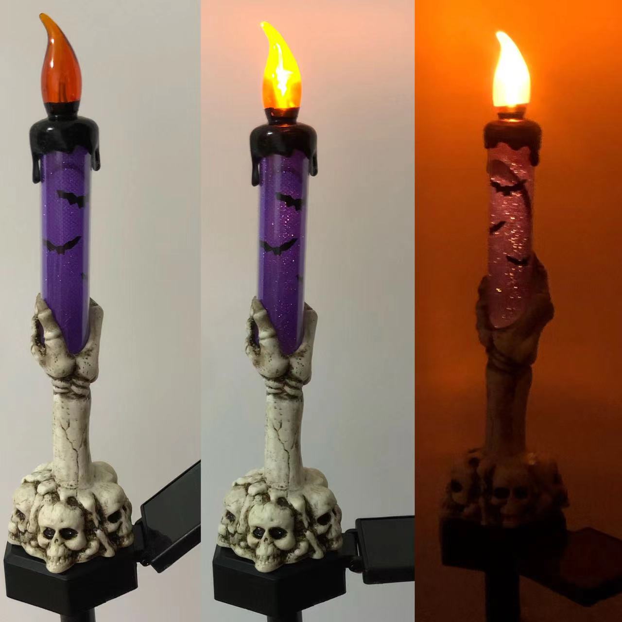 Halloween Skull Candle Holder Light With Wooden Stake Solar - Temu