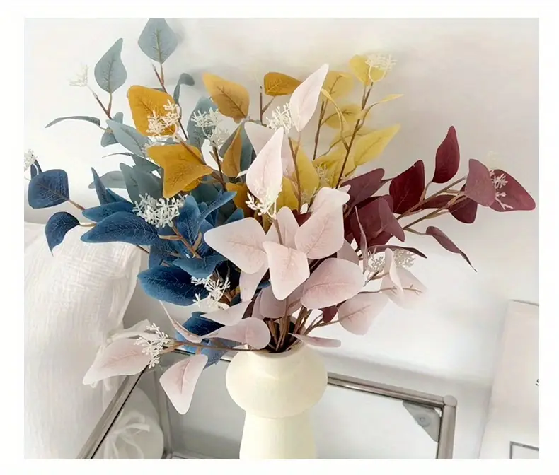 フルーツ付き人工 の葉6個、銀色のドル の葉の植物、 の葉の茎、フェイク のガーランドの枝緑の茎、ホーム パーティーの装飾用 Home