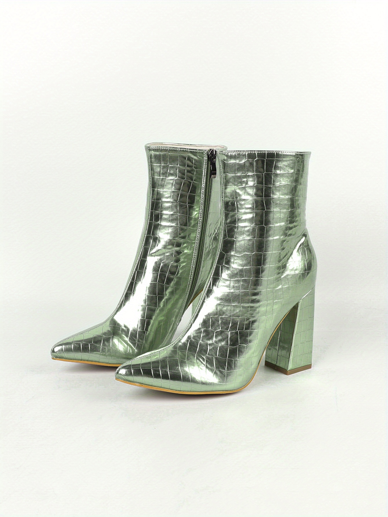 Women's Pattern Block Heeled Boots Toe - Temu Denmark