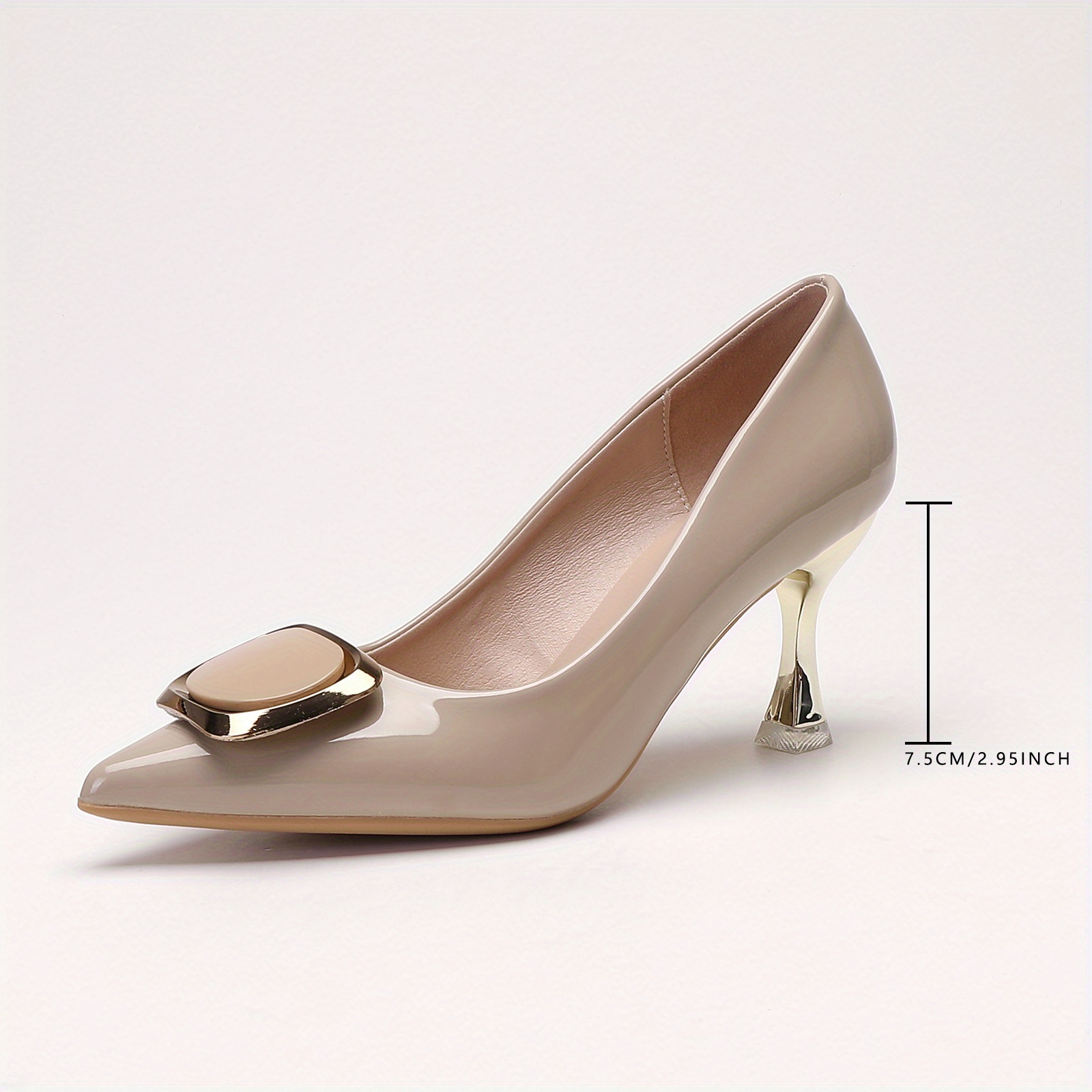 Metallic Buckle Decor Pumps Women s Pointed Toe Patent - Temu New Zealand