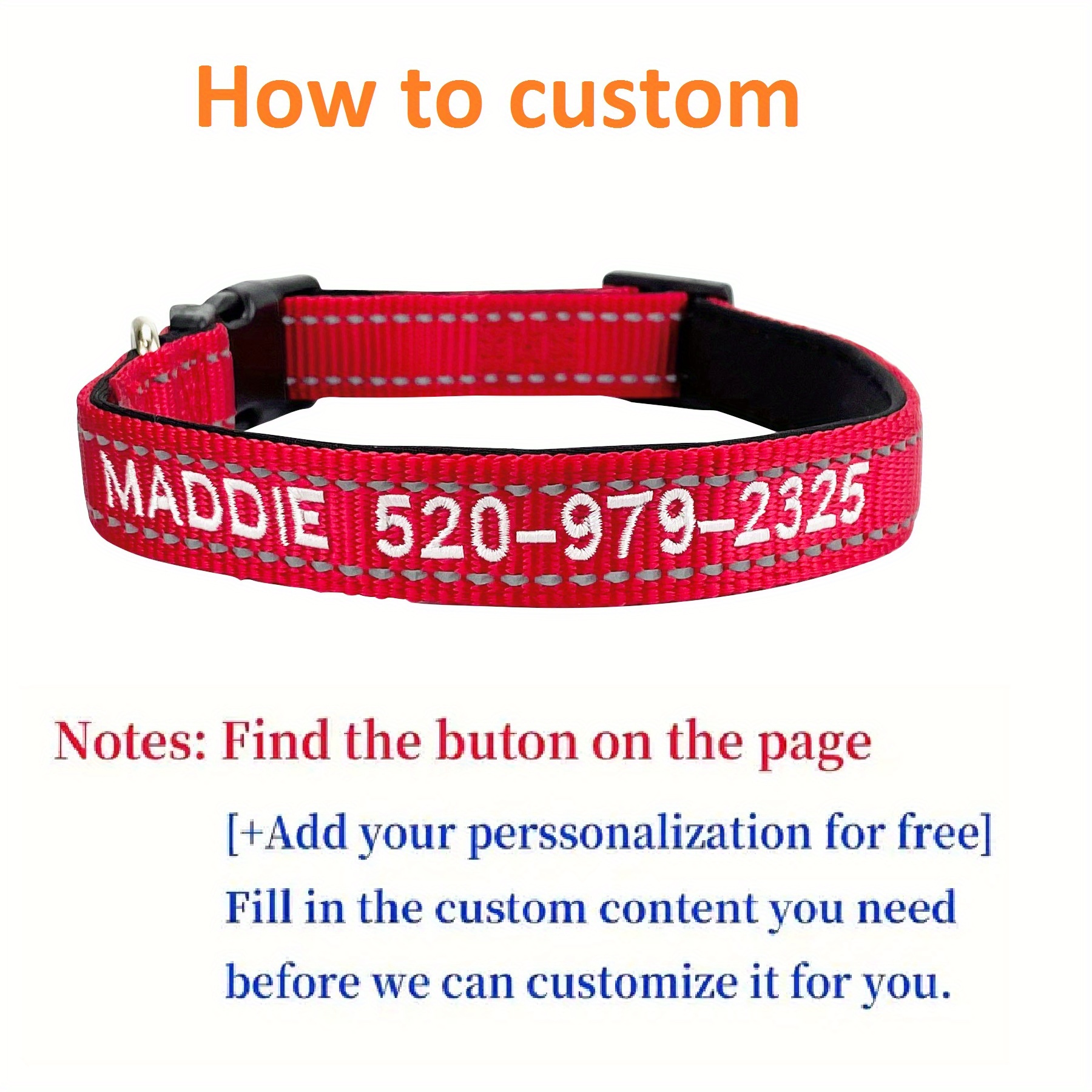 Custom Reflective Dog Collars Embroidered Name Personalized - Temu ...