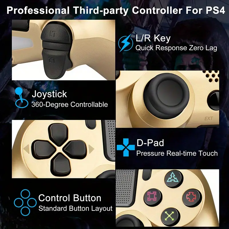 2 팩 Ps4용 무선 컨트롤러 Led 조명이 있는 컨트롤러 모터 2개 센서 헤드폰 잭 스피커 없음 대형 내장