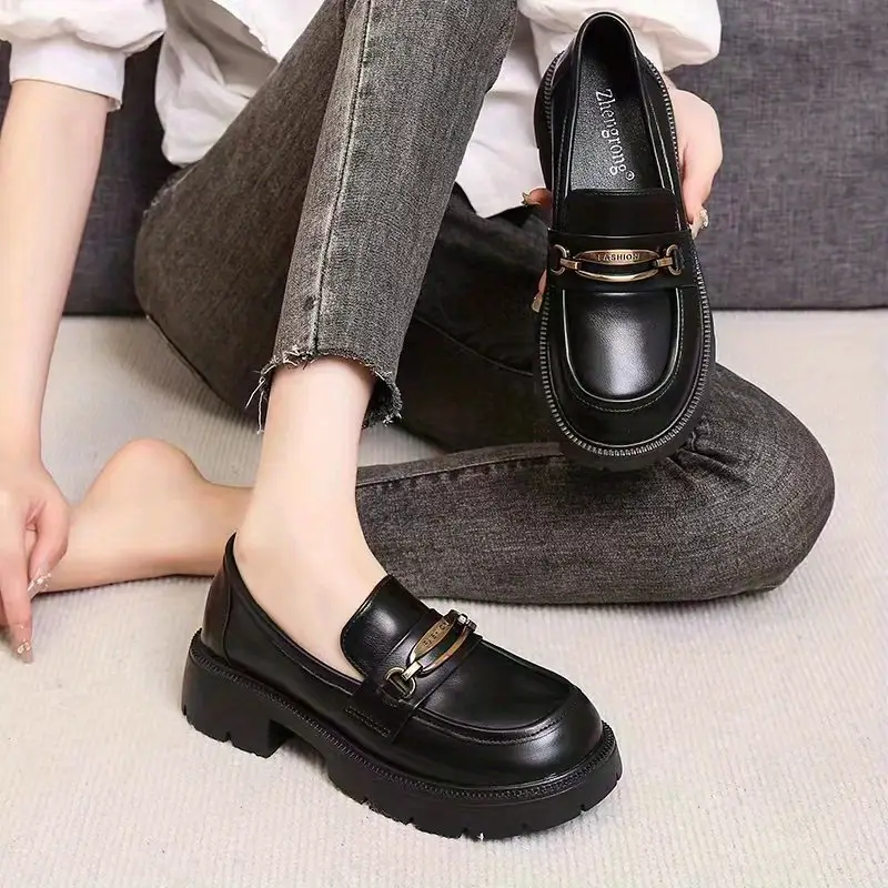 Womens Metallic Decor Loafers Round Toe Platform Temu