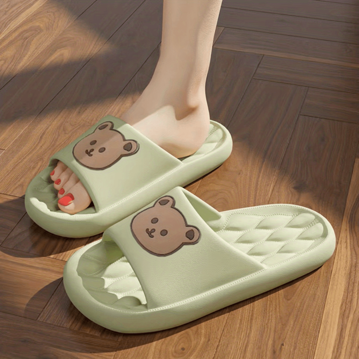 Kawaii Bear Pattern Cloud Slides Casual Slip On Soft Sole - Temu