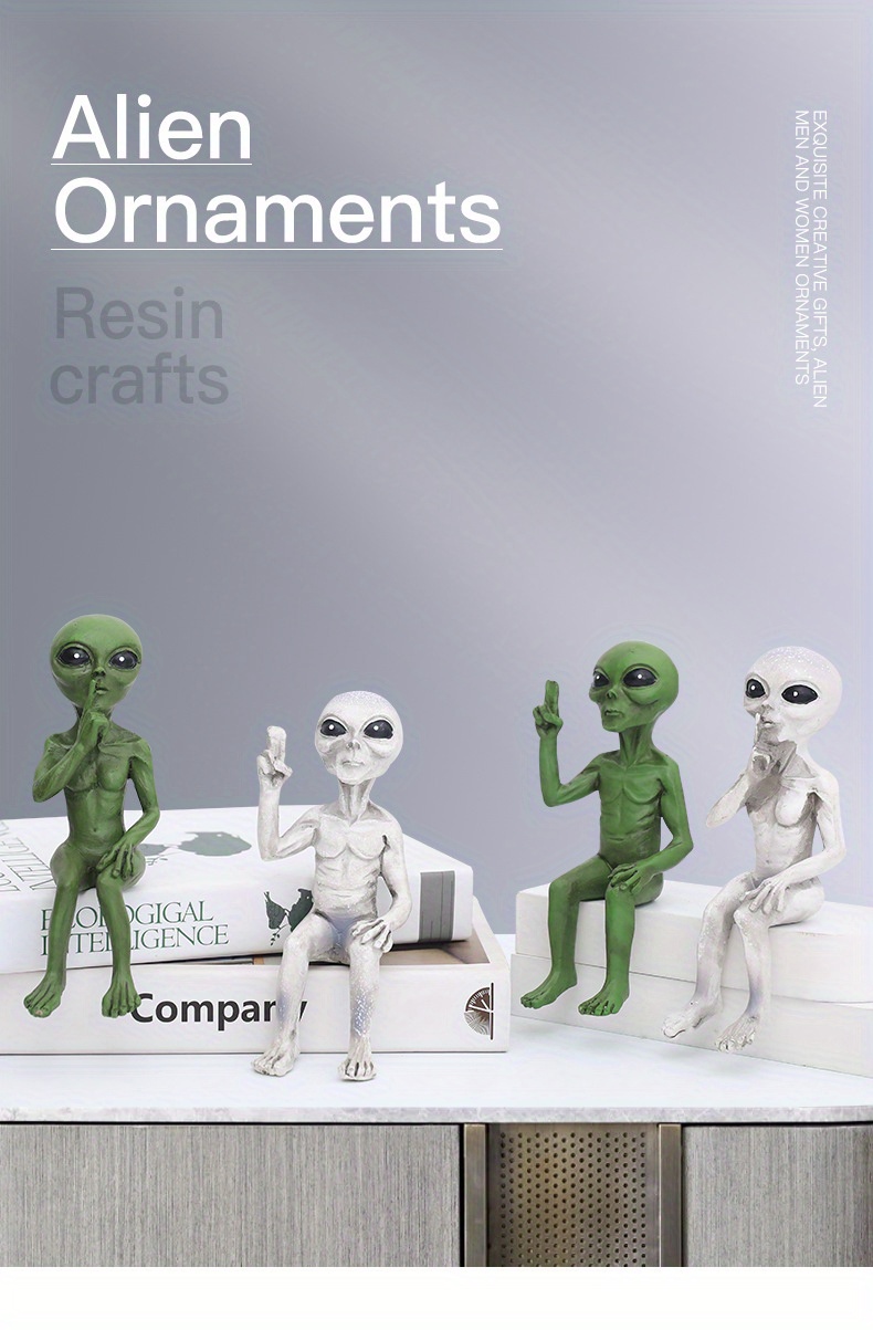 Resin Alien Crafts Green Alien Ufo Statue Funny Dwarf Alien - Temu