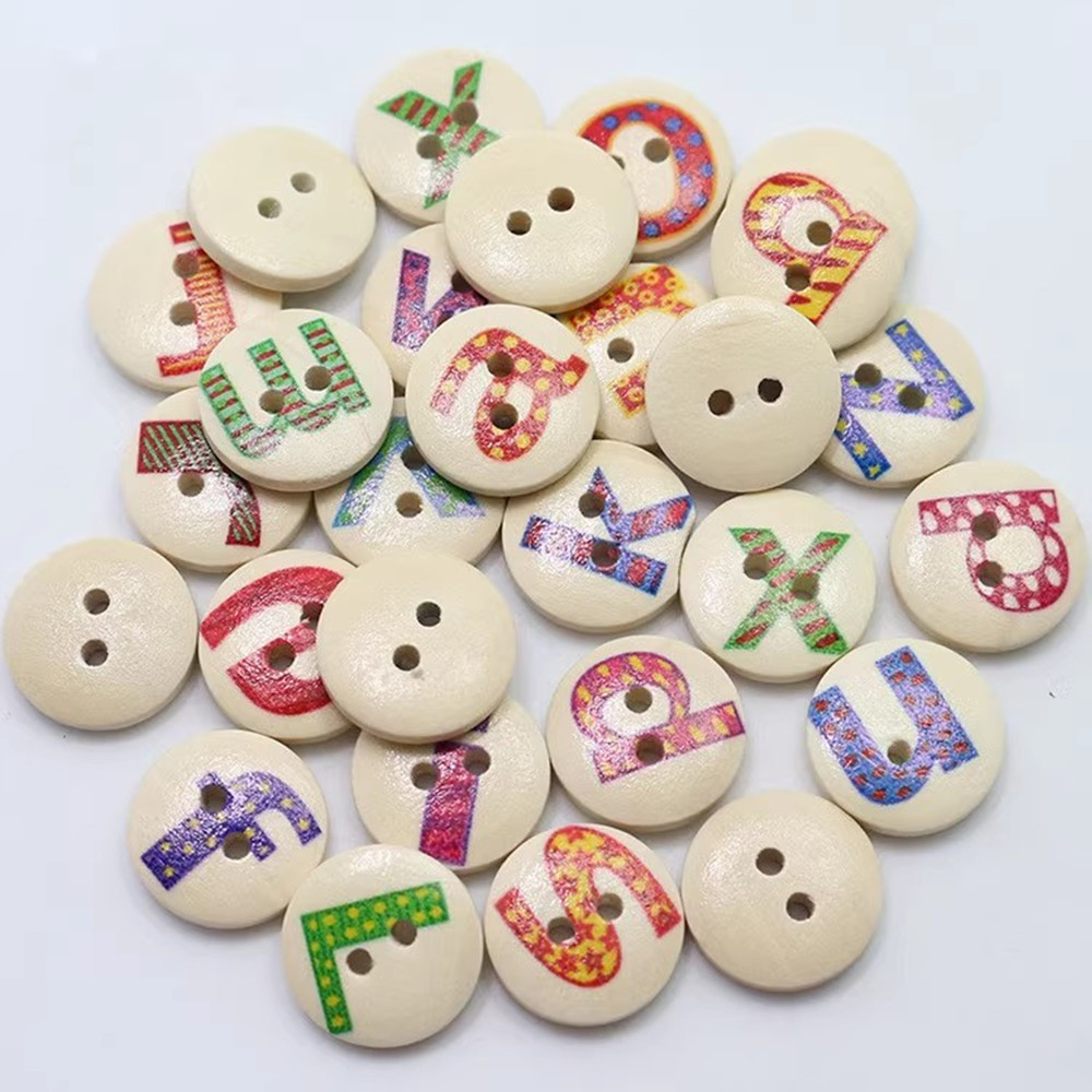 100pcs Wooden Buttons Letter Buttons Decorative Buttons Wooden Buttons ...