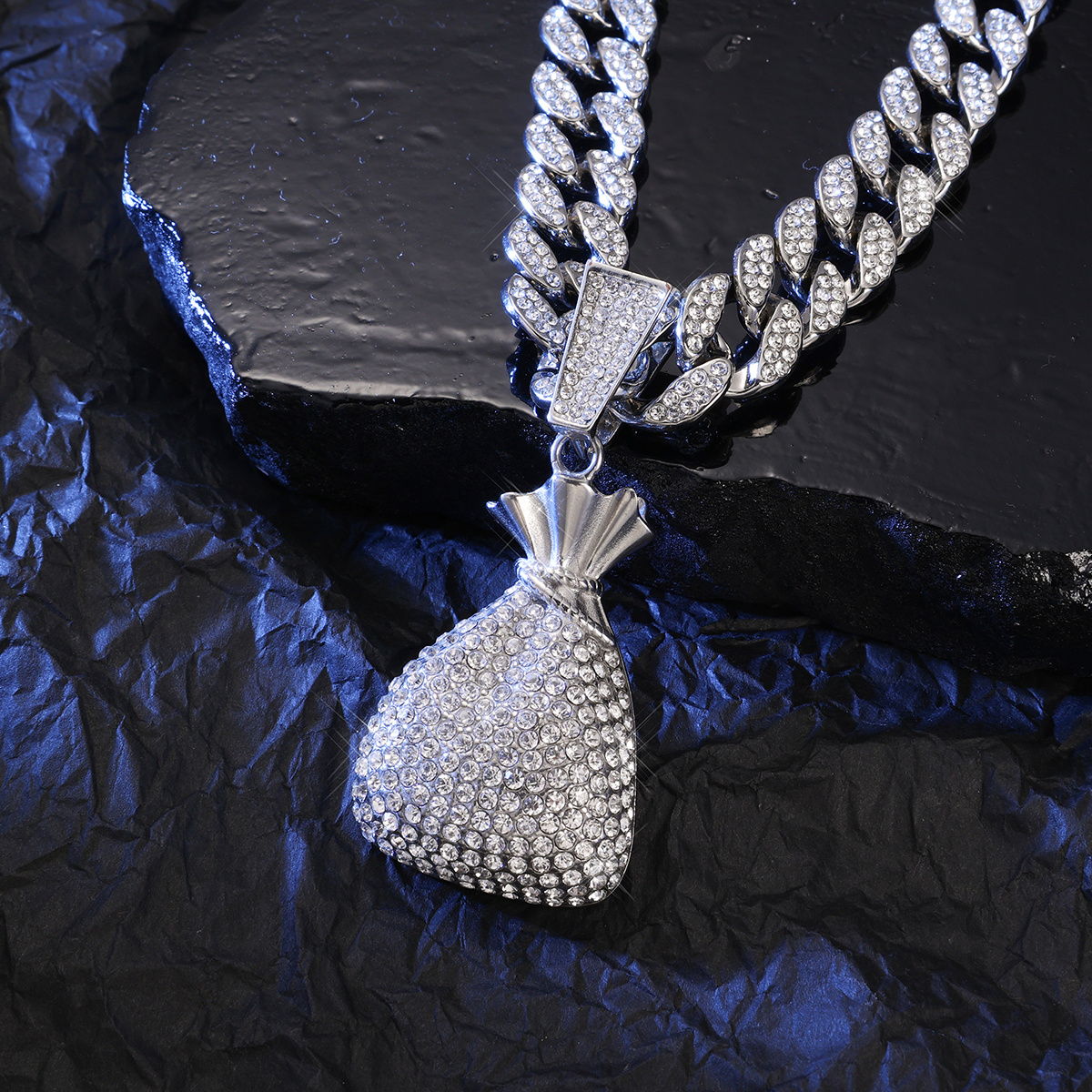 Dog Necklace Hip Hop Money Bag Chain With Cz Dollar Pendant Iced Out ...