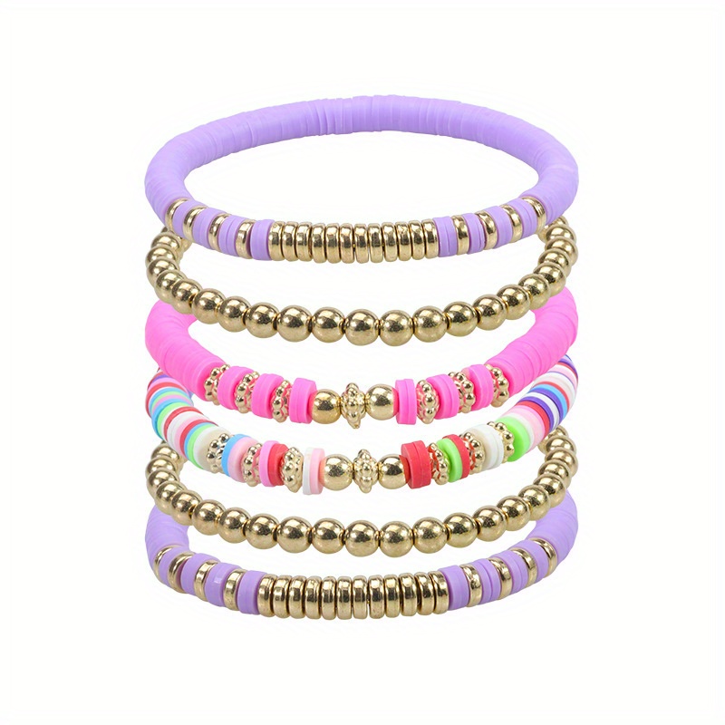 Colorful Soft Pottery Bracelet Set Golden Elastic Beads - Temu New Zealand
