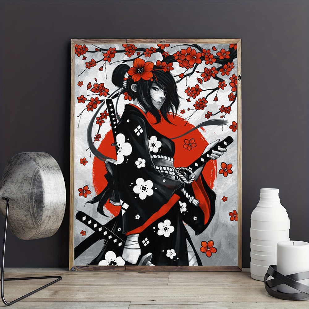 Canvas Painting Ink Female Samurai Painting - Temu