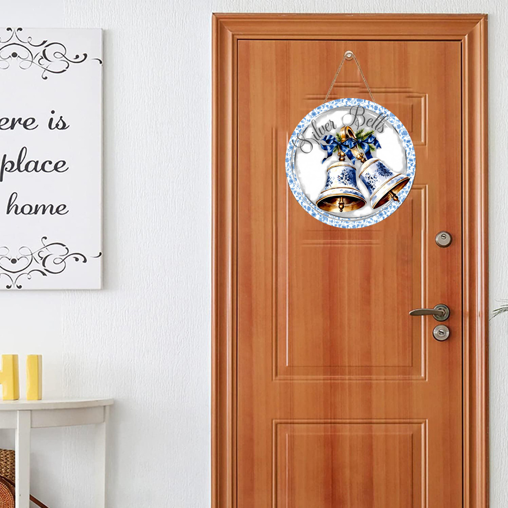 Round Sublimated Wooden Wreath Sign Retro Christmas Bells - Temu