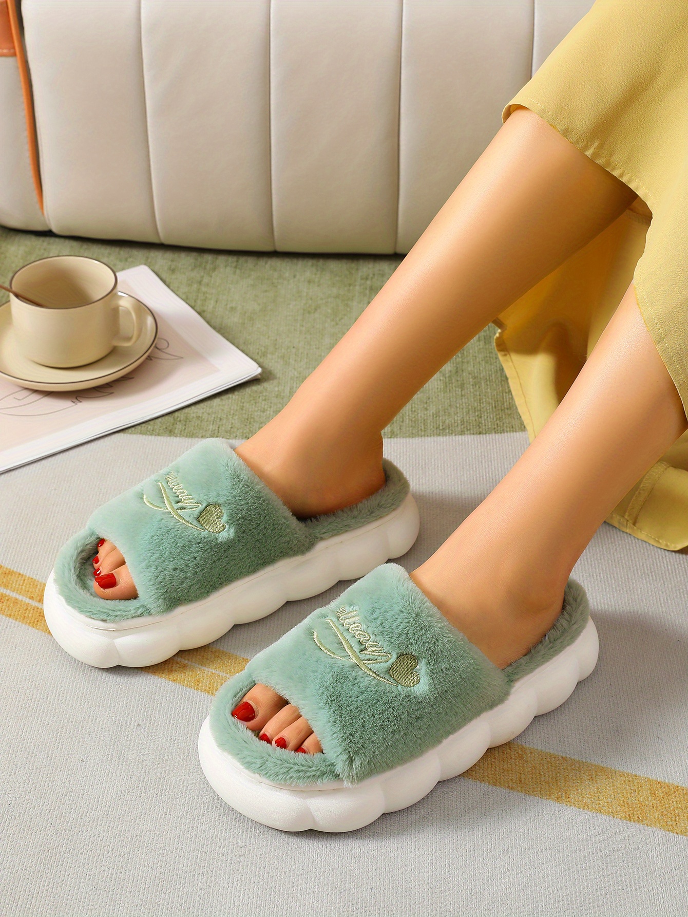 Fuzzy Open Toe Platform Slippers Cozy Warm Soft - Temu Norway