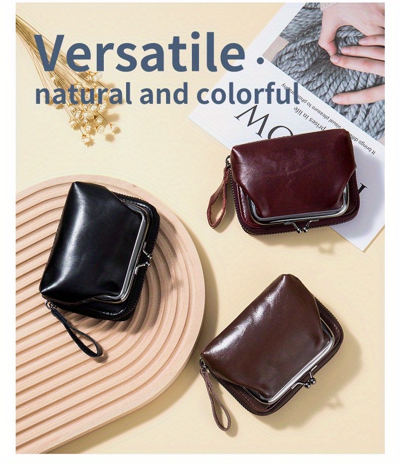 Vintage Genuine Leather Coin Purse Zipper Closure Credit - Temu Philippines