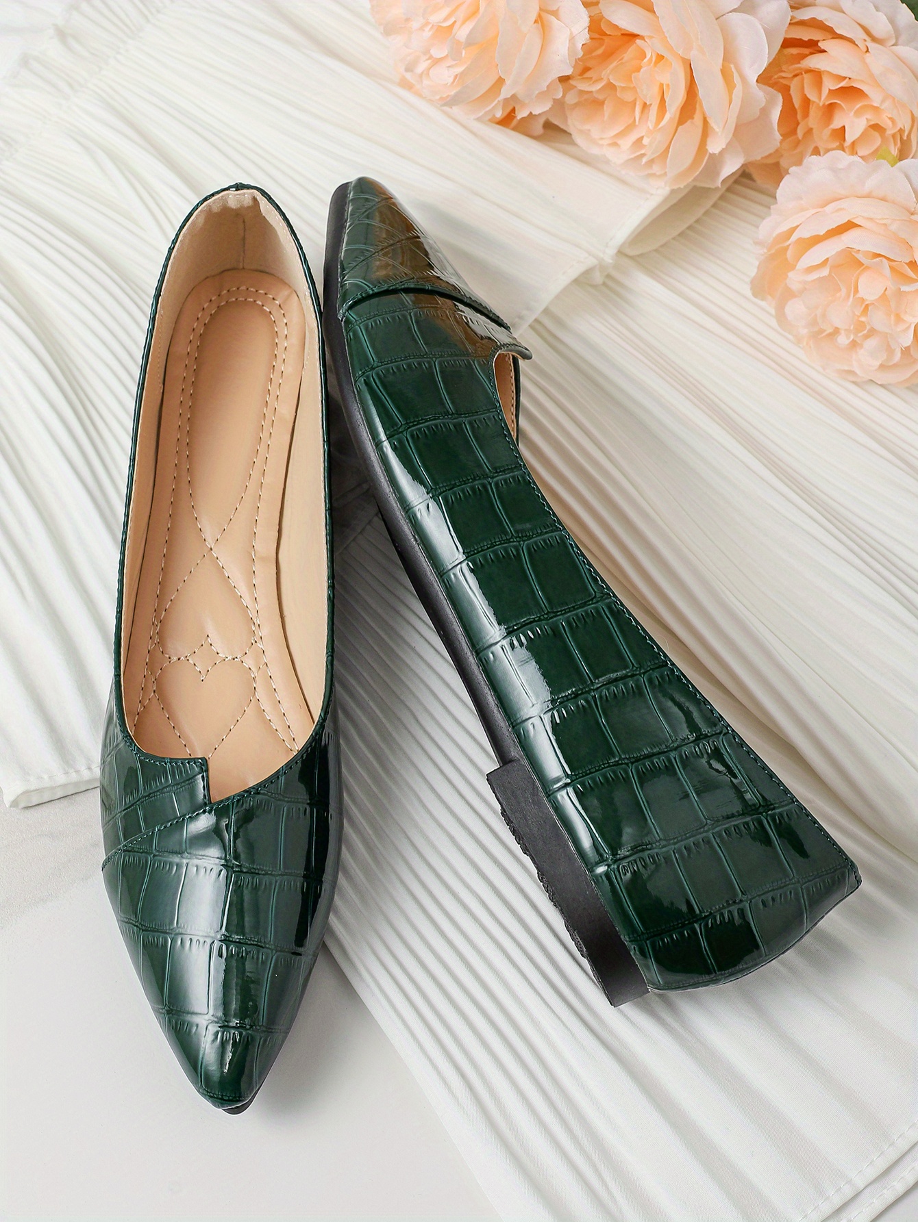 Women's Plaid Ballet Flats Pointed Toe Solid Color Patent - Temu United ...