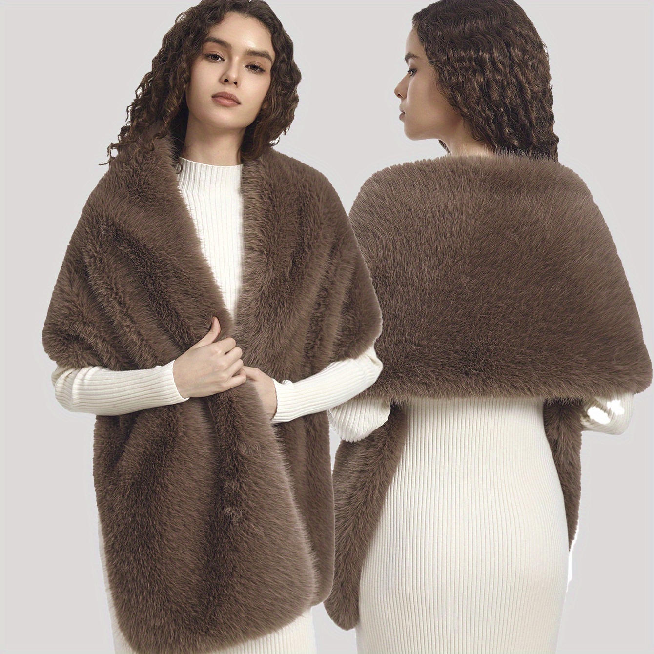 Plus Fur Shawl Elegant Solid Color Warm Thick - Temu United Arab Emirates