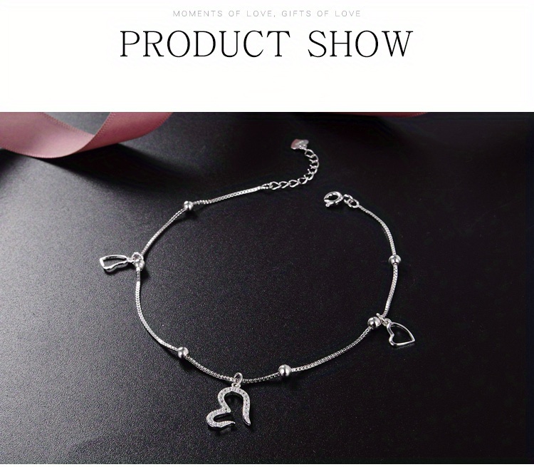 Hollow Love Heart 925 Silver Thin Chain Anklet Minimalist - Temu New ...