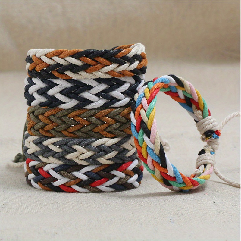 Colorful Wax Thread Couple Hand Rope Handwoven Bracelet - Temu Ireland
