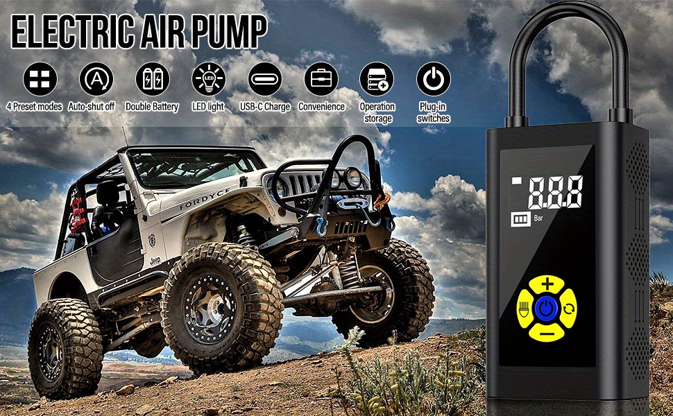 4000mah Tire Inflator Portable Air Compressor Pump Car Pump - Temu