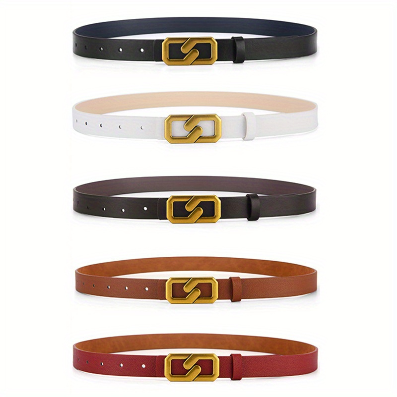 Vintage 8 Shaped Buckle Belts Classic Solid Color Pu - Temu United