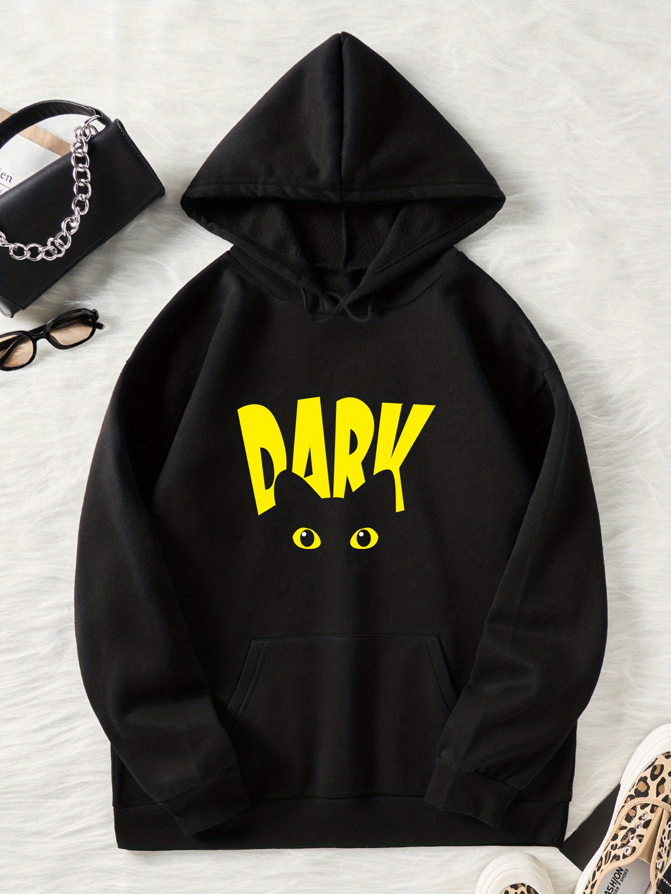 cat print hoodie drop shoulder drawstring casual - Temu Australia