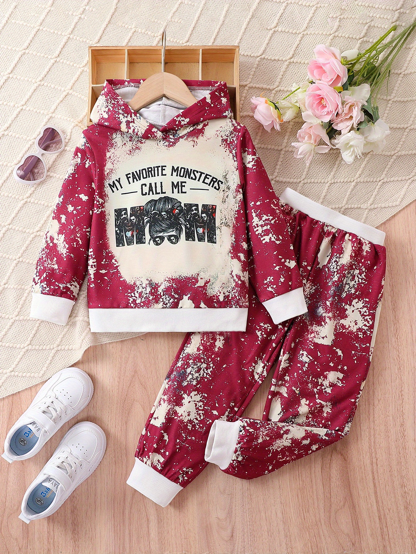 " Favorite Monsters Call Mom" Print Hooded Top Comfy Jogger - Temu