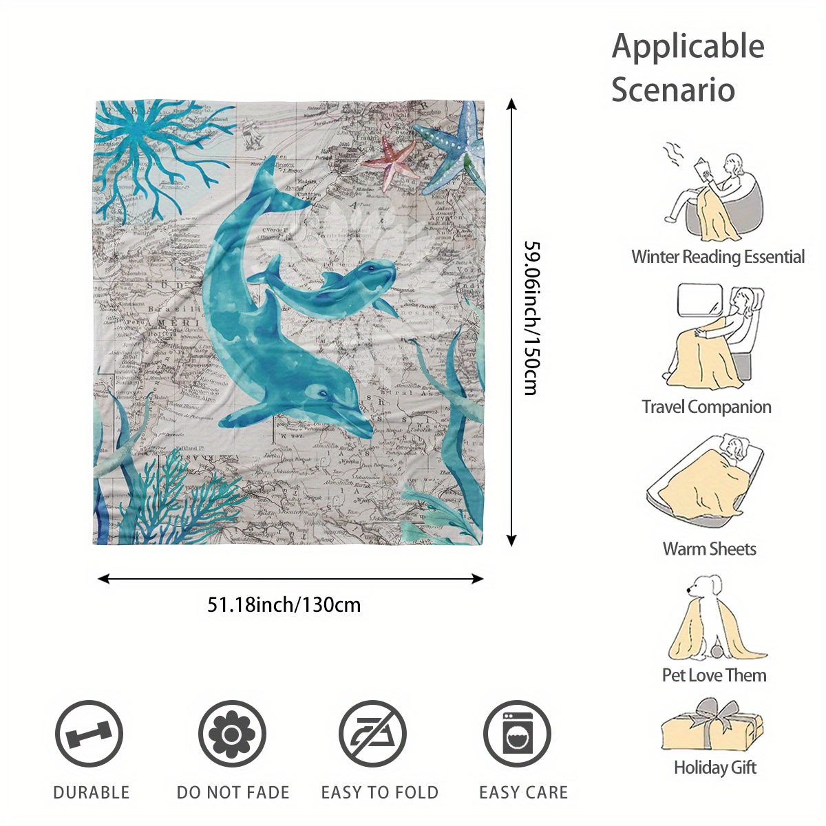 Retro Dolphin Pattern Flannel Blanket Soft Casual Warm - Temu Australia