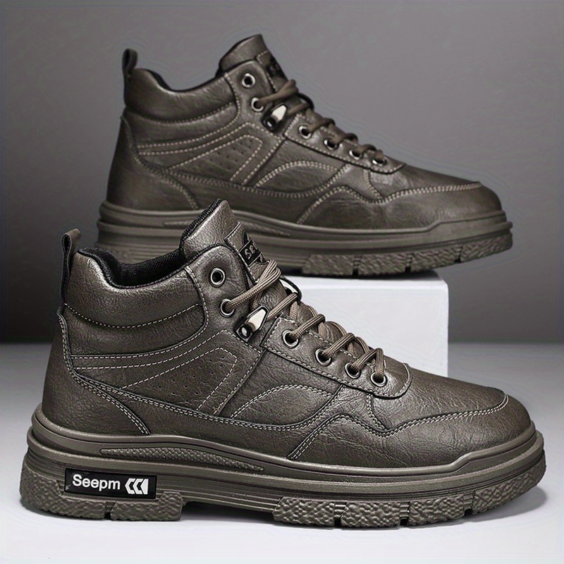 Mens Outdoor High Top Skate Shoes With Good Grip Breathable Lace Up Sneakers Boots Mens Footwear ...