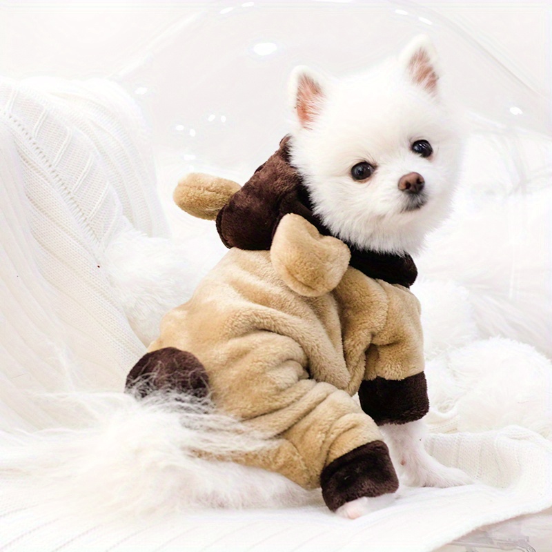 1枚【超可愛い】ペット用冬服 犬用パジャマ 犬猫兼用 猫綿服 フード付き 可愛い耳付き 尾付き ソフト フリース 暖かい 柔らかい 裏起毛
