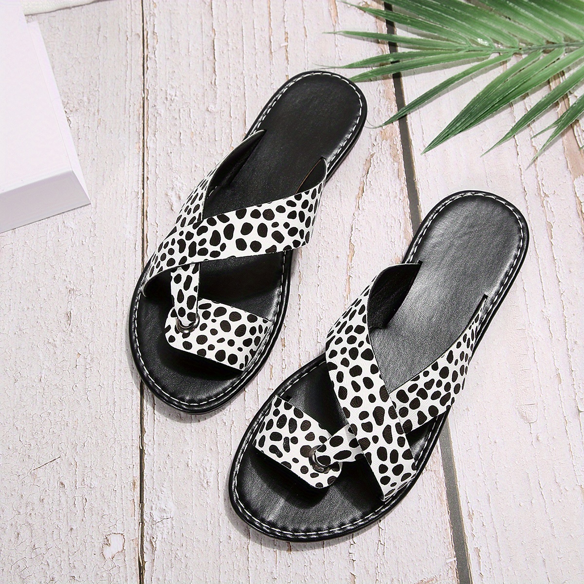Women's Leopard Print Slide Sandals Casual Loop Toe Flat - Temu