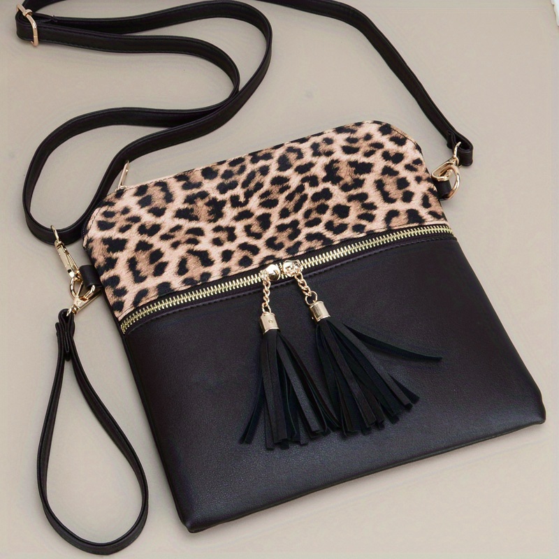 Leopard Print Crossbody Bag Stylish Zipper Closure Purses - Temu